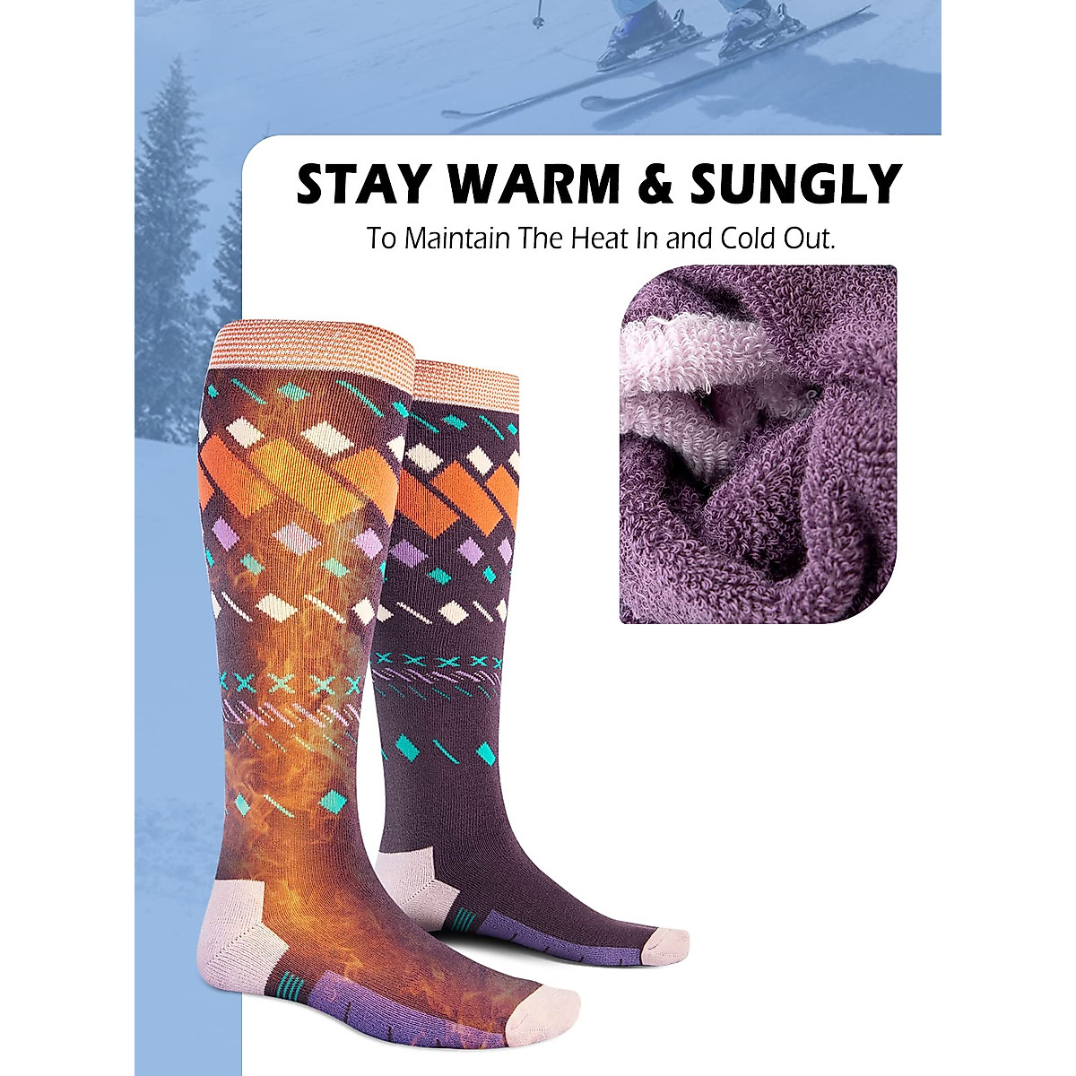 OutdoorMaster Unisex Ski Socks,Skiing and Snowboarding Socks for Men & Women with Over the Calf Design/Non-Slip Cuff