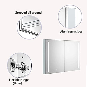 Bathlink Lighted Medicine Cabinet, 30"×27.5"×5", LED Mirror Medicine Cabinet, Recessed or Surface Mount, Defogger, Dimmer, 2 Doors Bathroom Lighted Medicine Cabinet with Mirror