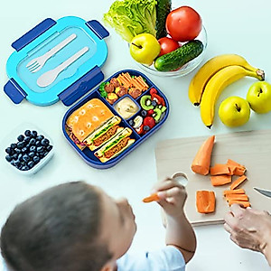 Bento Box for Kids, 1300ML 4 Compartment Bento Box Adult Lunch Box with Cutlery, Lunch Box Containers for Kids/Adults/Toddler, Leak Proof, Microwave/Dishwasher/Refrigerator Safe, BPA Free (Wheat Blue)