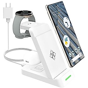 EloBeth 3 in 1 Wireless Charging Station for Google Pixel Watch Charger, Wireless Charger for Google Pixel 8 Pro /8/7 Pro / 7a /7/Fold/6/6 Pro/5/4/3/XL, Pixel Buds Pro iPhone/Airpods(not for Watch 2)