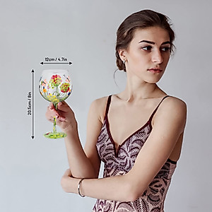 NymphFable Flower Wine Glass 100% Hand Painted Gin Balloon Wine Glass 20oz Personalised Birthday Gift for Women Friend