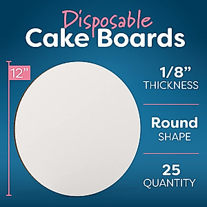 White Cake Boards Round | 25 Pack – 12 Inch | Cardboard Cake Rounds Circles | Disposable Cake Platter Board Base Tray | Cake Decorating Supplies | Cake Plate Accessories