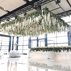 U'Artlines 12 Pack(Total 43.2 Feet) Artificial Fake Wisteria Vine Rattan Hanging Garland Silk Flowers String Home Party Wedding Decor (12, White)