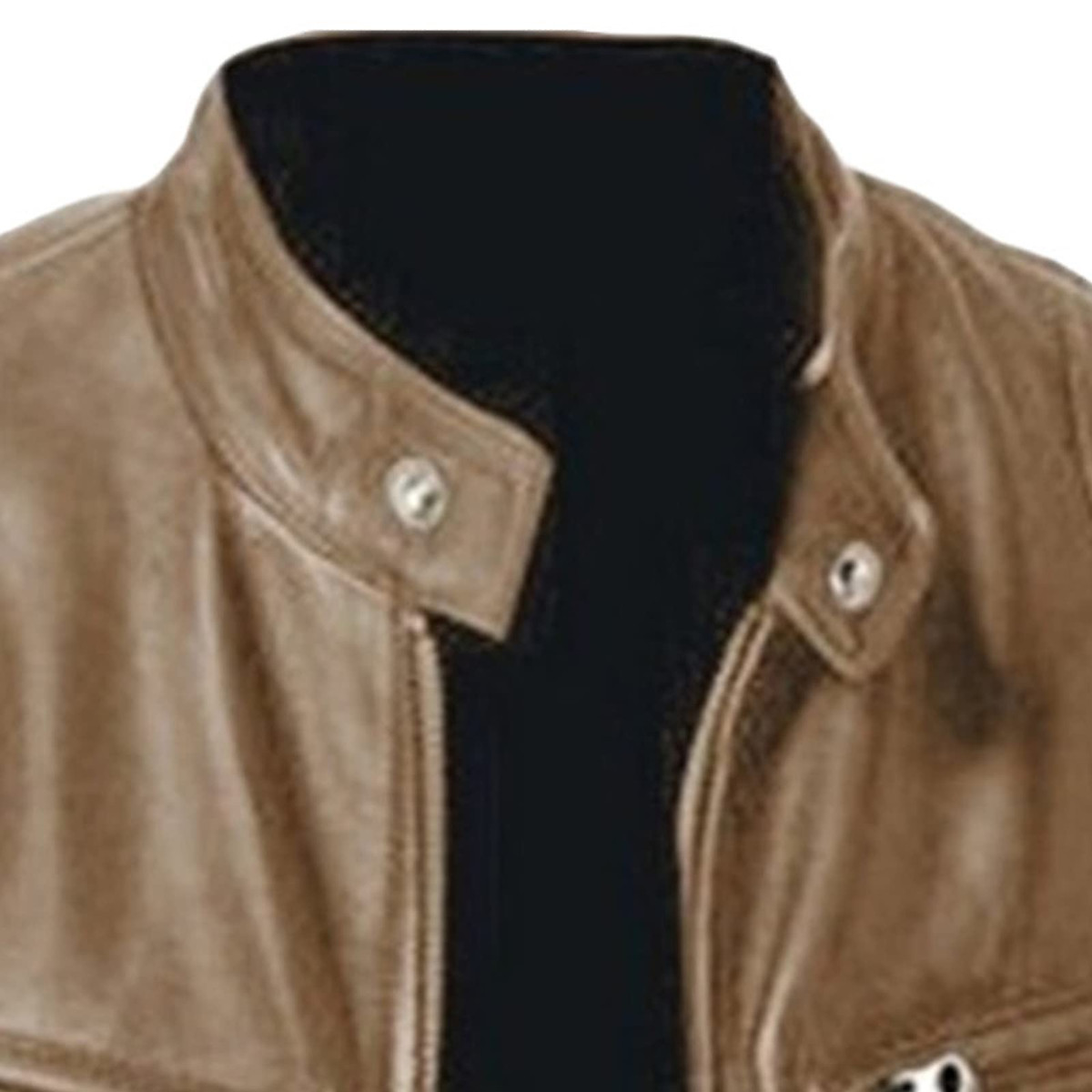 Maiyifu-GJ Men's Faux Leather Biker Jacket Vintage Motorcycle Jacket Outerwear Retro Stand Collar PU Leather Slim Fit Coat (Khaki,Small)