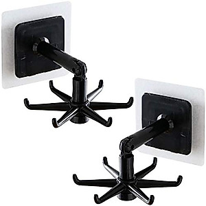 Goeielewe 2PCS Kitchen Utensil Holder Hooks Heavy Duty, Plastic Self-Adhesive Hooks 360 ° Rotatable Folding Wall Hangers Racks with 6 Hooks for Kitchen, Bathroom, Office (Black)