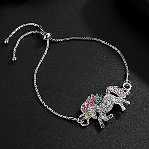 ALoveSoul Silver Tone Little Princess Rainbow Unicorn Bracelet Ladies Fashion Bracelets Gift for Women