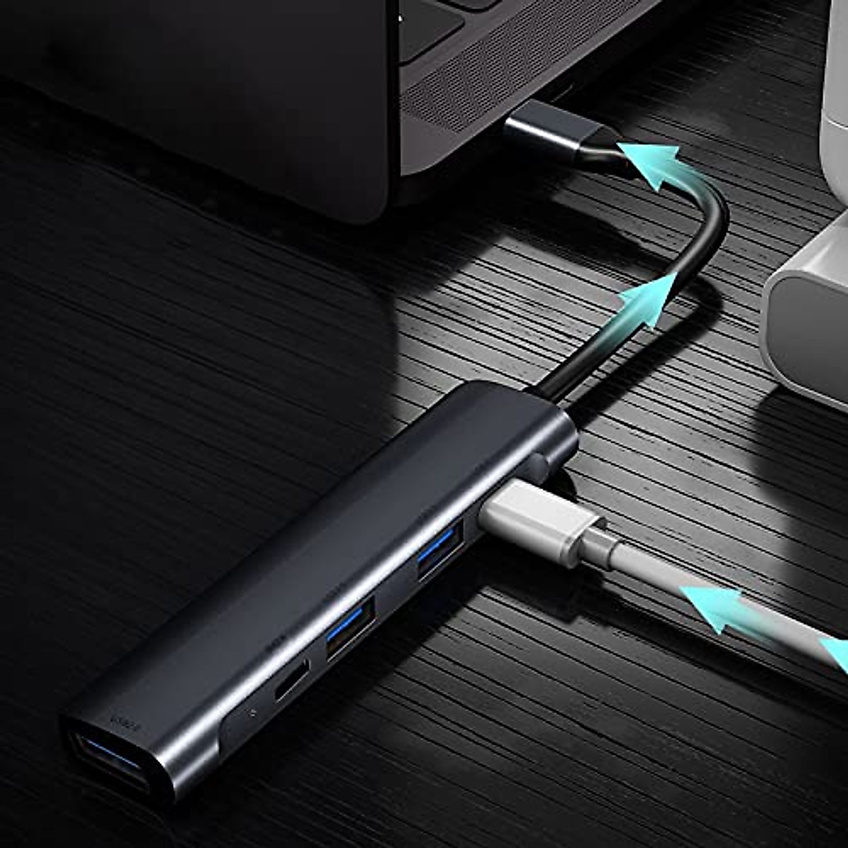 USB C Hub HDMI Adapter, 5 in 1 Type C Docking Station Transmitter for Data Transmission, 60W PD Charging, USB 3.0 Rate 5Gbps, USB 2.0 Rate 480Mbps