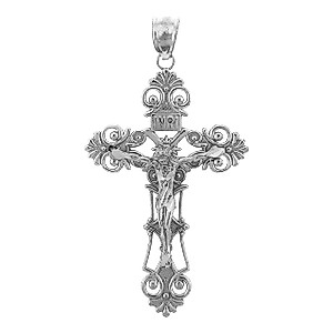 .925 Sterling Silver Floral Crucifix ‘INRI’ Pendant - Pendant Only