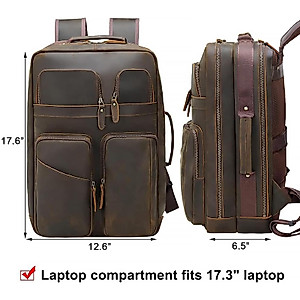 TIDING 17.3" Vintage Leather Laptop Backpack for Men Multi Pockets Casual School Daypack Travel Rucksack