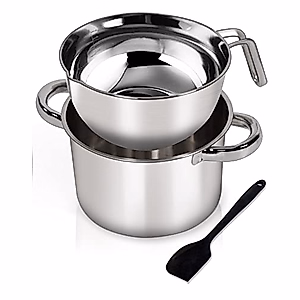 Marsheepy Double Boiler Pot Set,1250ML/1.1QT Mixing Bowl for Chocolate Melting, 2200ML/ 2QT 304 Stainless Steel Pot With Silicone Spatula for Melting Chocolate, Candy, Candle, Soap, Wax