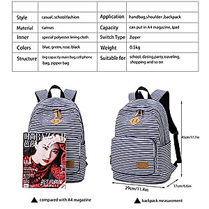 Ahyapiner Striped Canvas Backpack Shoulder Bag Women Casual Travel Daypack Black