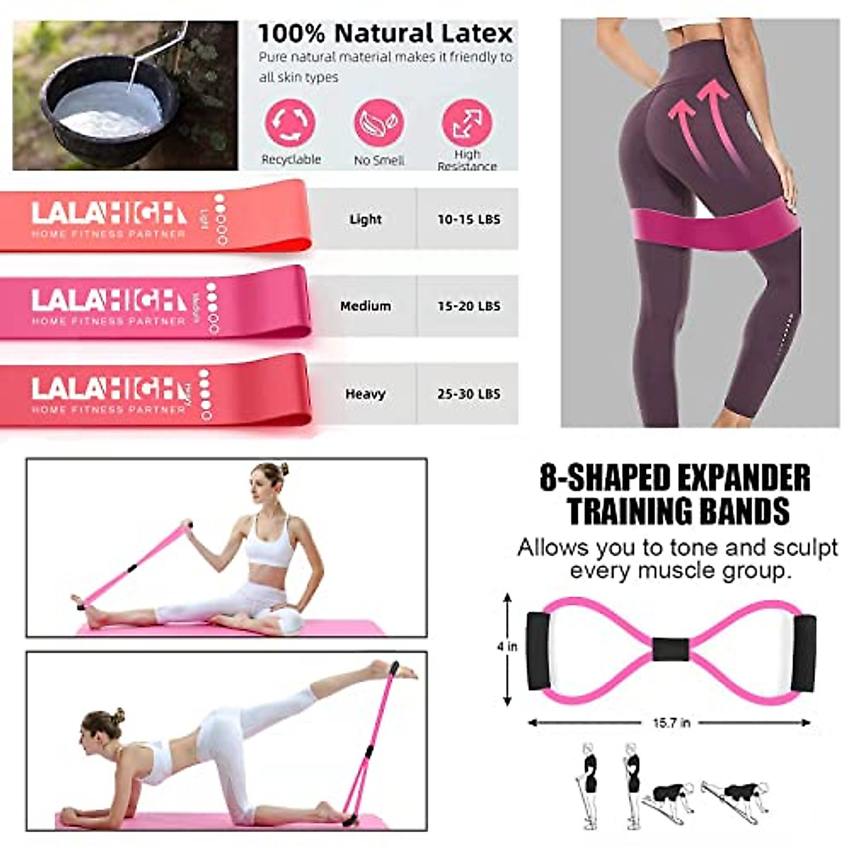 LALAHIGH Home Gym Equipment, Upgraded Push Up Board, 32 in 1 Home Workout Set with Foldable Push Up Bar, Resistance Bands, Core Sliders for Body Toning & Strength Training - Premium Pink Edition