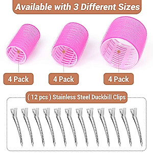 Self Grip Hair Rollers Curlers Set - 24 Pieces with 3 Sizes (4 Jumbo, 4 Large, 4 Medium) and 12 Clips for Volume on Long, Short, Thick, or Fine Hair