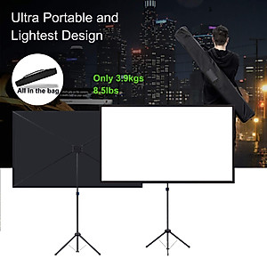 Projector Screen with Stand, 60 Inch Outdoor Projector Screen 16:9 and Stand, Portable Projector Screen with Aluminium Frame, Lightweight and Compact, Easy Setup, Idea for Home Cinema, Backyard Party
