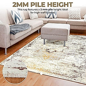 SUPERIOR Washable Indoor Runner Rug, Unique Home Floor Throw for Living Space, Dining Room, Office, Bedroom, Hallway, Entryway, Rustic Distressed Geometric Decor, Dove Collection, 6' x 9'