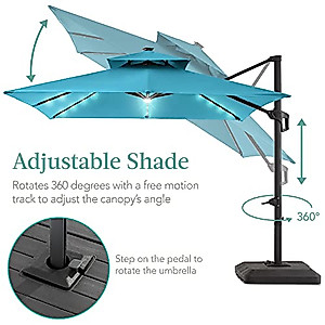 Best Choice Products 10x10ft 2-Tier Square Cantilever Patio Umbrella with Solar LED Lights, Offset Hanging Outdoor Sun Shade for Backyard w/Included Fillable Base, 360 Rotation - Sky Blue
