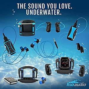 H2O Audio Surge+ 100% Waterproof Headphones | Noise Canceling, Sweatproof, Dustproof and Weather Resistant Swim Headphones Perfect for Swimming & Underwater Activities, Black/Blue Color