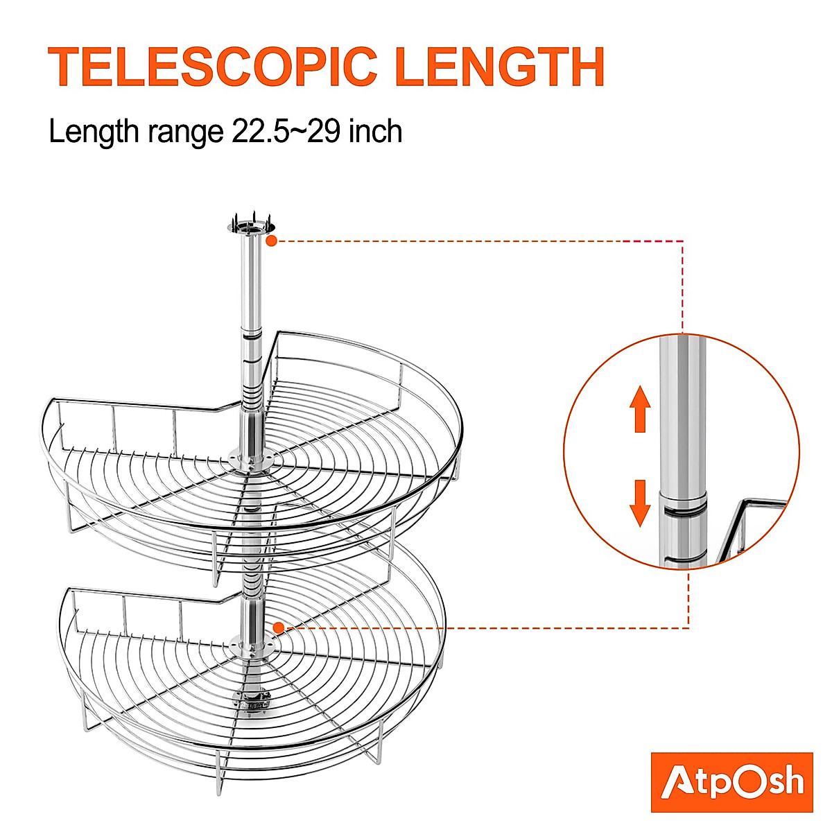 Atposh 28" Kidney Chrome Lazy Susans Kitchen Corner Cabinet Organizer (Not Cabinet Door) 270° 2 Shelf Rotating Storage Rack (28 Inch)