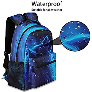 Wolf Backpacks for Boys Girls, Blue Galaxy Cool Wolf Lightweight School Backpack Laptop College Bookbag, Travel Casual Daypack, Hiking Camping Computer Rucksack