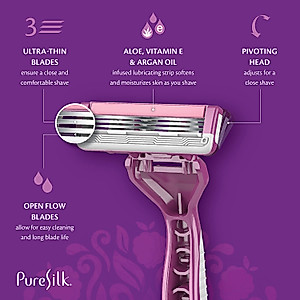 Pure Silk Contour 3 Premium Disposable Razor Value Pack Bundle (3 Packs/12 Total Razors)