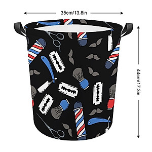 TsyTma Barbershop Laundry Basket Brush Razor Small Laundry Hamper Collapsible Clothes Hamper with Handles Round Toy Organizer Bin for Kid's Room Office Nursery Hamper Home Decor