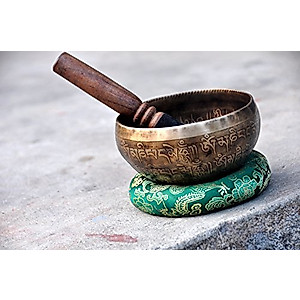 4" Mantra Carved Buddha Tibetan Singing Bowl, Hand Hammered Nepal Yoga Singing Bowls with "Om Tingsha"Cushion & Mallet Striker