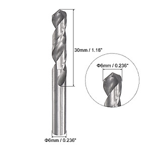 uxcell Solid Carbide Drill Bits, 6mm C2/K20 Tungsten Carbide Jobber Drill Bits Straight Shank Drilling Tool for Stainless Steel Aluminum Iron Metal Plastic