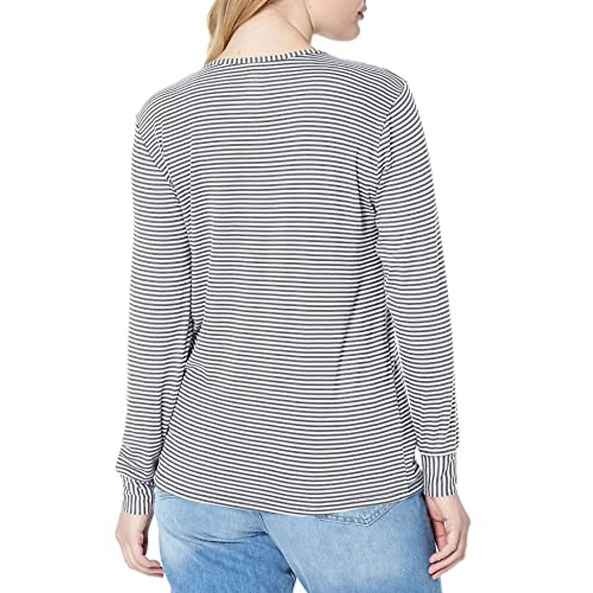 WonderWink Women's Striped Long Sleeve Tee, Pewter/White, Medium