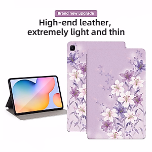 Nuouxoco Case for Samsung Galaxy Tab S6 Lite 10.4-inch Tablet 2020/2022/2024 (Model:SM-P610/P613/P615/P619) for Girls Women Multi-Angle Viewing Stand Cover Auto Wake/Sleep, Purple Flower