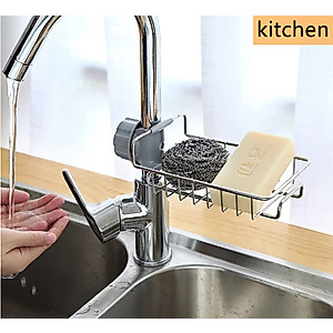 Faucet Storage Rack Sponge Holder, Stainless Sink Caddy Organizer for Kitchen & Bathroom Accessories, Hanging Storage Rack, Soap Dish Brush Drainer Rack