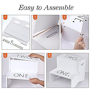 Kids 2-Step Wood Step Stool White Two Step Children's Stool with Handles Dual Height Wooden Toddler Step Stool for Kids Mini Wooden Stepping Stand for Room Kitchen