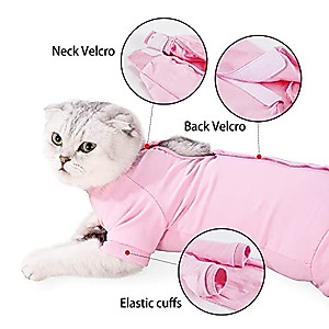 Cat Recovery Suit After Surgery for Female Male Pet Surgical Pajamas Long Sleeve Prevent Shedding Recovery Snugly Suit&E Collar Alternative Onsies for Cats (S, Pink)