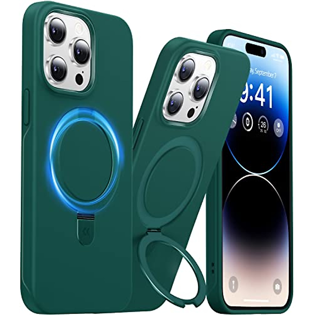 CASEKOO Magnetic for iPhone 14 Pro Max Case with Invisible Stand [Compatible with MagSafe] [Dust-Free Antistatic Silicone] Mil-Grade Protective Non-Slip Phone Cover Cases for Women Men 6.7 inch, Green
