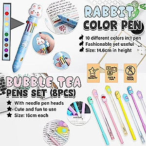Primo Lines Kawaii Pencil Case and Complete 61 PCS Brown Kawaii Stationery Set with Pop Up Cute Boba Pencil Case, 8 Kawaii Pens, 50 Bubble Tea Stickers