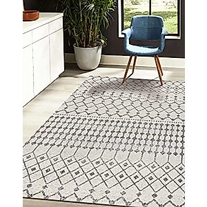 THE BEER VALLEY Area Rug 5x7 Feet Modern Neutral Carpet for Living Room, Bedroom, Kitchen - Moroccan Boho Indoor Non Shedding Area Rugs - Off White/Grey
