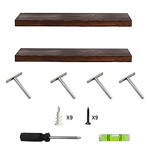 QTSARTISAN Floating Shelf ,Wall Shelf,Decor Wall Mounted Shelves ,Hanging Shelf Set for Bathroom Kitchen Living ,Kitchen,Room Bedroom Storage (17" x 5.9", Dark Walnut)