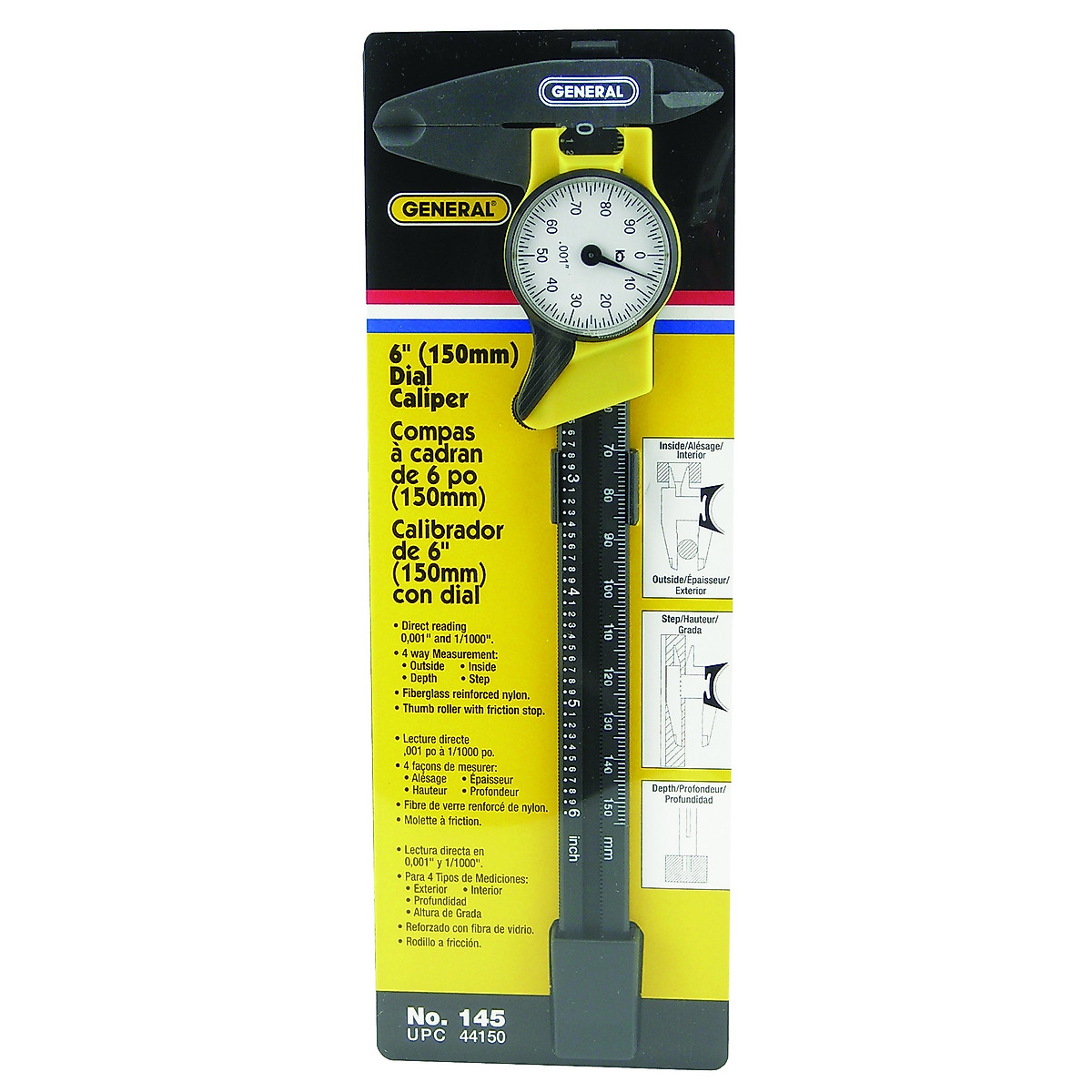 General Tools 145 6-Inch Plastic Dial Caliper, Thousandths Reading