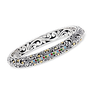 Ross-Simons 0.86 ct. t.w. Multi-Gemstone Bali-Style Bangle Bracelet in Sterling Silver With 18kt Gold. 7 inches