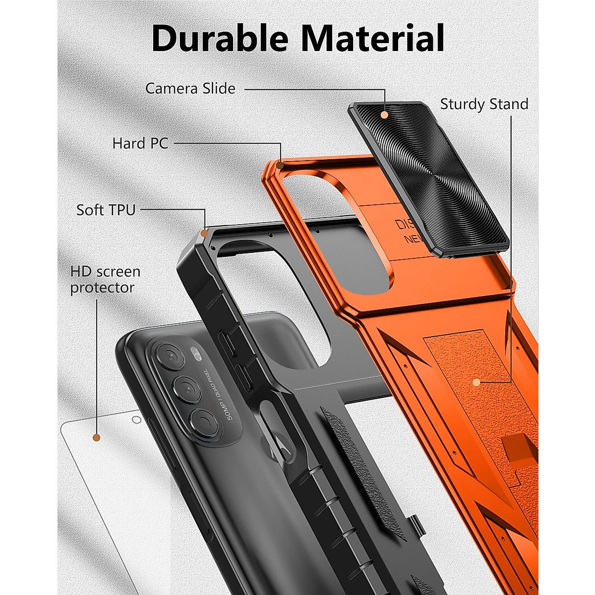WTYOO for Motorola Moto-G-5G 2022 Case: Military Grade Shockproof Protection Cover with Kickstand | Matte Textured Rugged Protective TPU & Drop Proof Sturdy Phone Case - Orange