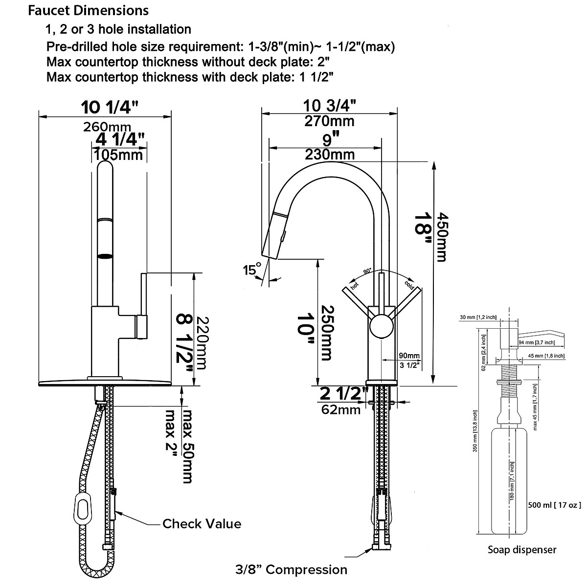 Gold Kitchen Sink Faucets Pull Down 2 Mode Sprayer with Deck Plate, Brushed Brass Gold