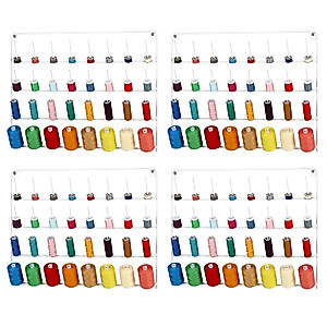 4 Pack Sewing & Embroidery Thread Rack Wall-Mounted Thread Holder Metal Sewing Organizer with Hanging Tools, Large Thread Organizer, 32-Spool