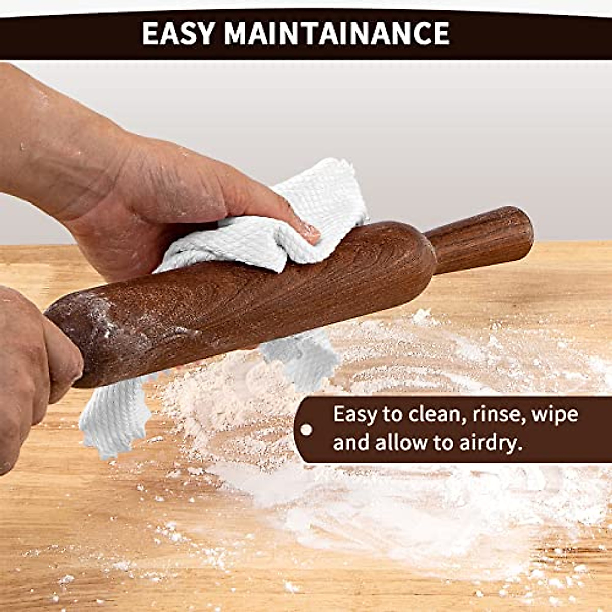 Rolling Pin for Baking, 15.75-Inch Wood Pizza Dough Roller with Handle, Briout Wooden Rolling Pins Baking Utensils for Bread Pastry Fondant