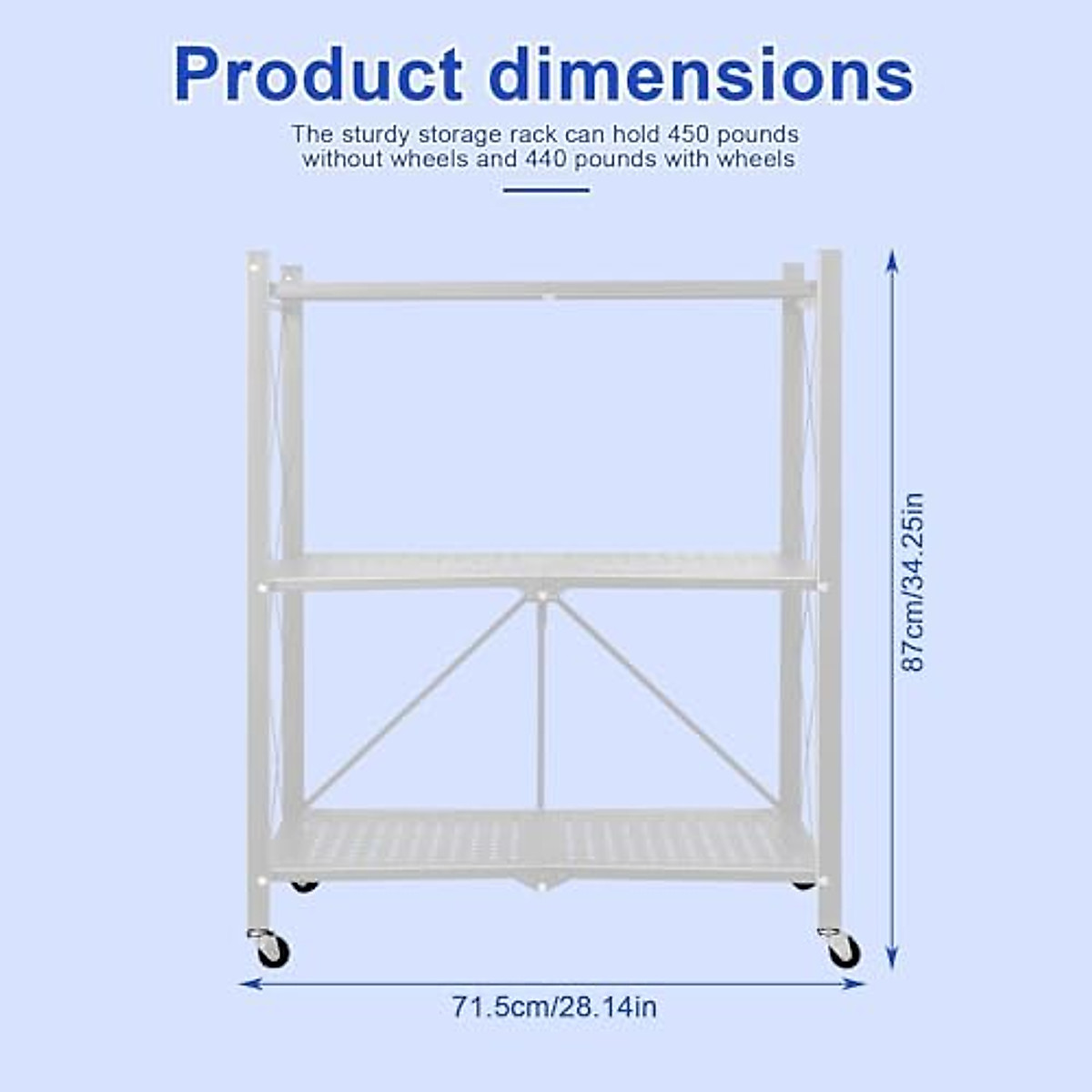 OIDSAX Folding Shelf with Wheels, 3 Shelf Metal Shelving Units, Heavy Duty No Assembly Organizer Shelf for Craft Show,Metal Shelving Unit for Kitchen Living Room
