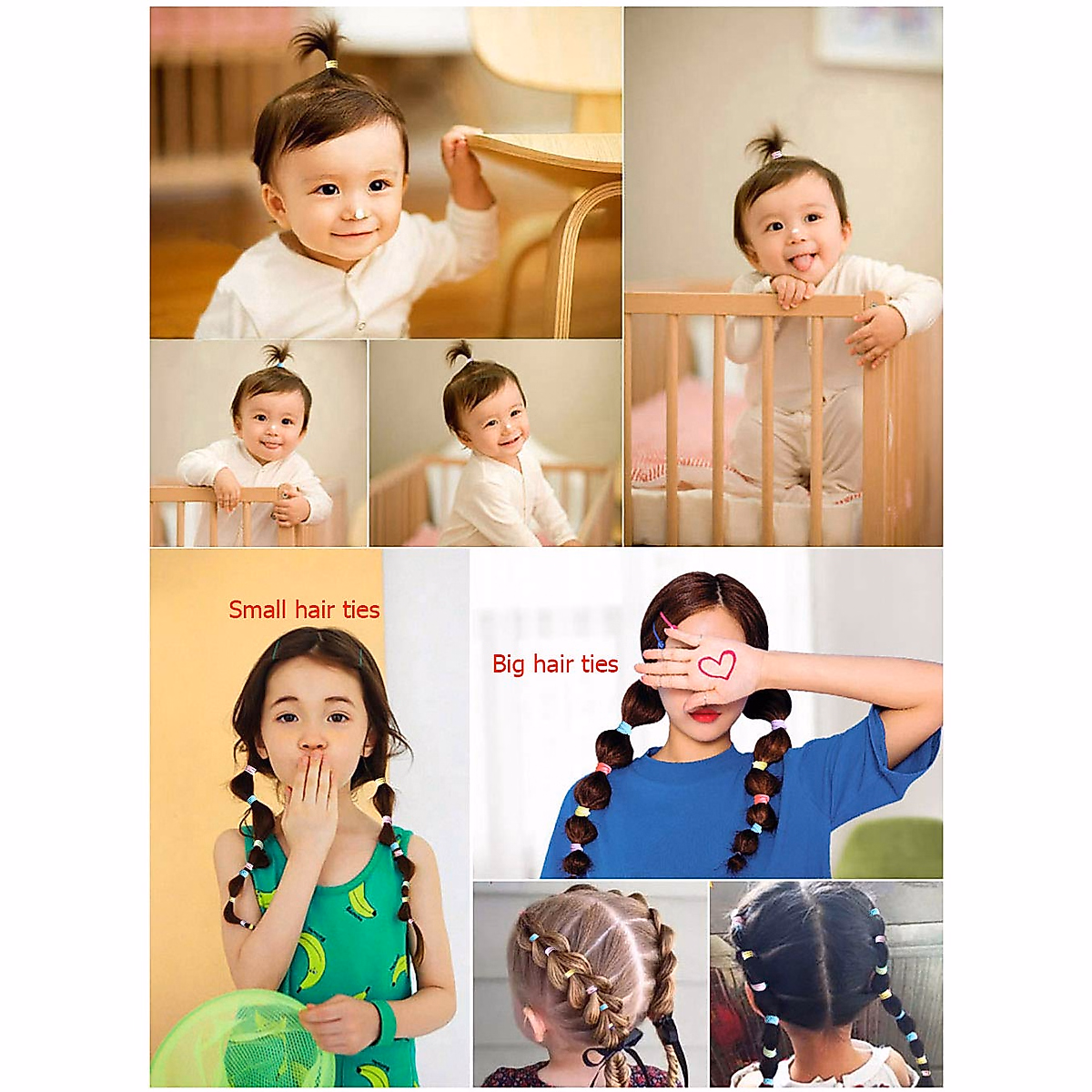 300 Pack Hair Ties BEoffer Baby Toddlers Girls Elastics Hair bands Black Colorful Small Rubber Bands Ponytail Pigtails Holders Not Harm to Hair (Color B)