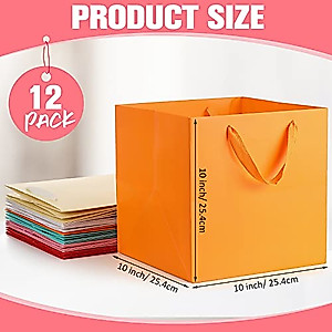 Yahenda 12 Pcs Christmas Colorful Square Gifts Bags with Handles Kraft Party Favor Gifts Bag Birthday Goodie Shopping Merchandise Cookie Craft Retail Candy Bags 10 x 10 x 10 Inches