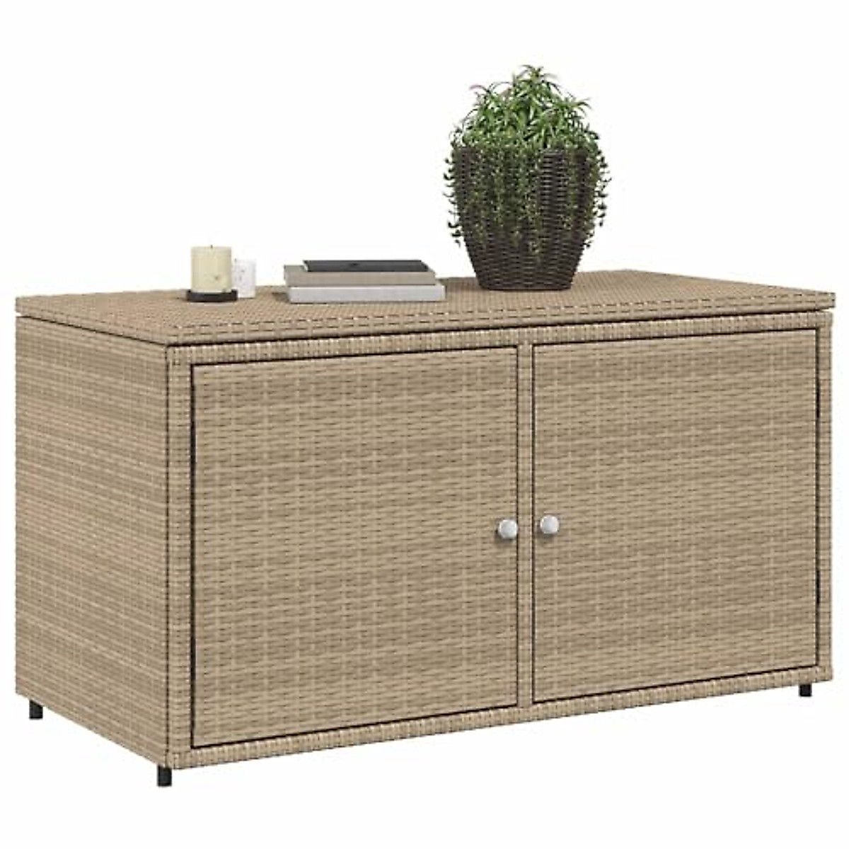 ULUYYUC Patio Storage Cabinet, Storage Box Storage Locker Outdoor Storage Box Garden Box Suitable for Kitchen Adults Outside Patio Beige 43.3"x21.7"x23.8" Poly Rattan