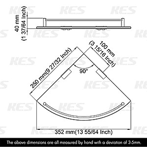 KES Glass Corner Shelf Bathroom Shelf Tempered Glass with Rail SUS 304 Stainless Steel Floating Wall Mount Bracket Matte Black, BGS2101A-BK