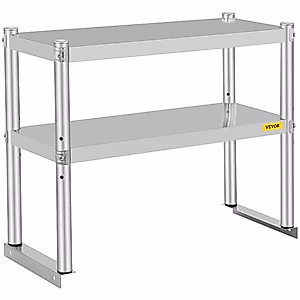 VEVOR Double Overshelf, Double Tier Stainless Steel Overshelf, 30 in. L x 12 in. W Double Deck Overshelf, Height Adjustable Overshelf for Prep & Work Table in Kitchen, Restaurant