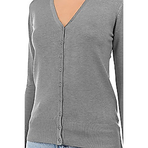 CIELO Women's Regular Solid Cardigan with Decorative Buttons, H Grey, Large