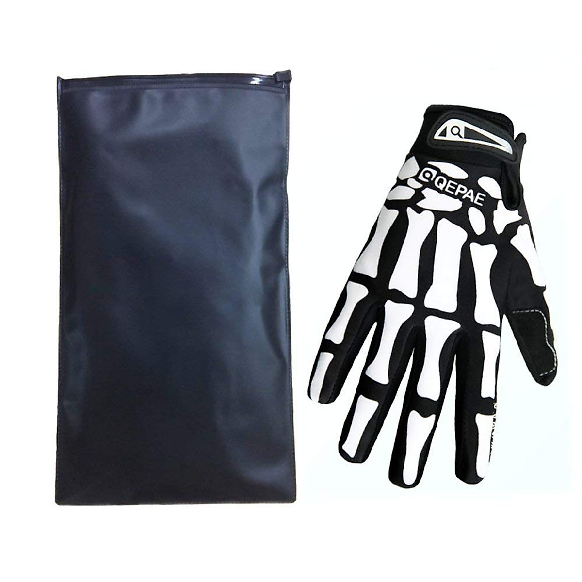 QEPAE® Unisex Breathable Cycling Full Finger Gloves Non-Slip Auto Racing Gloves for Biking Running Sporting Weightlifting Hunting Training - Skeleton Pattern - XL